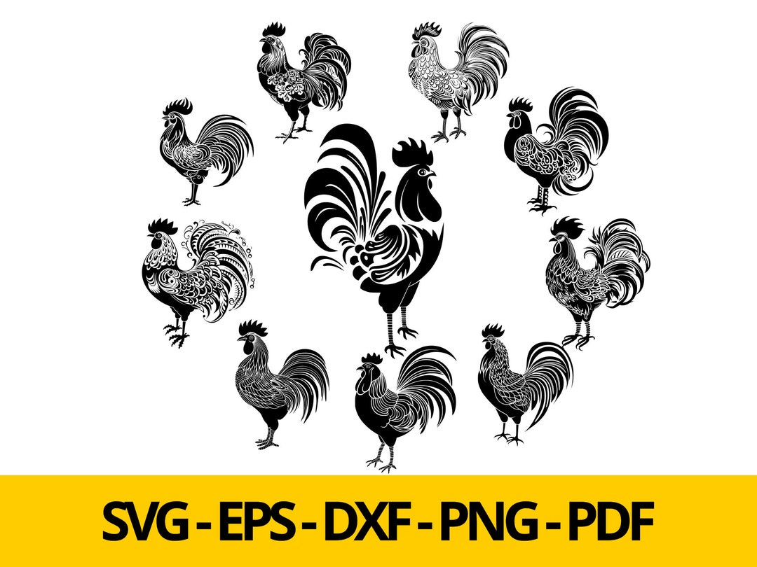 10 Rooster SVG Chicken Clipart Art Digital Download T-shirt Design ...