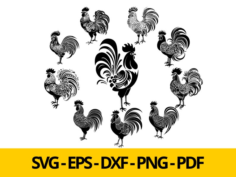 10 Gallo SVG Pollo Clipart Arte Descarga digital Diseño de camiseta ...