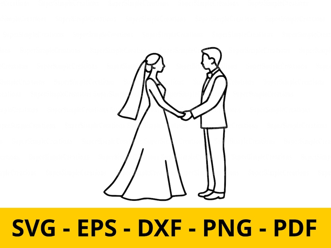 Bride and Groom Svg Silhouette | Minimalist Wedding Couple Line Art for ...