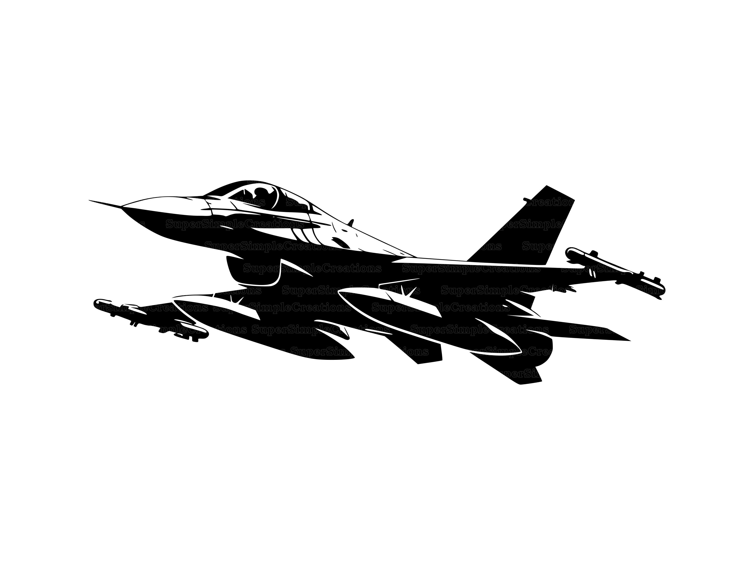 F-16 Fighting Falcon Silhouette Cut Files Svg, Eps, Dxf and Png ...