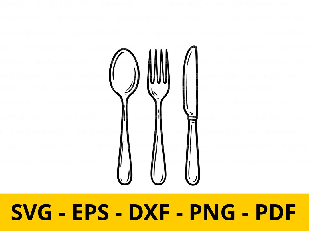Spoon Fork Knife Svg Line Art | Hand Drawn Kitchen Utensil Design for ...