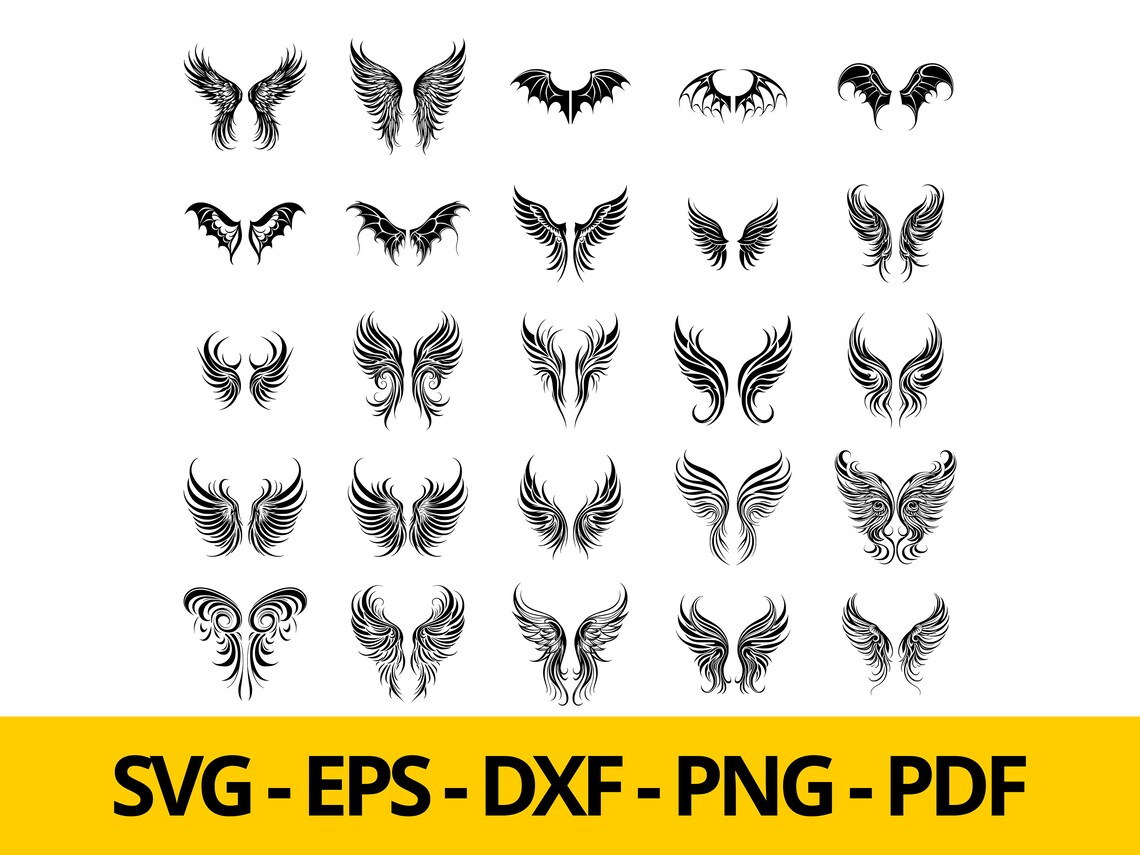 25 Wings Svg Files Angel Wings Clipart Wing Art Digital Download T ...