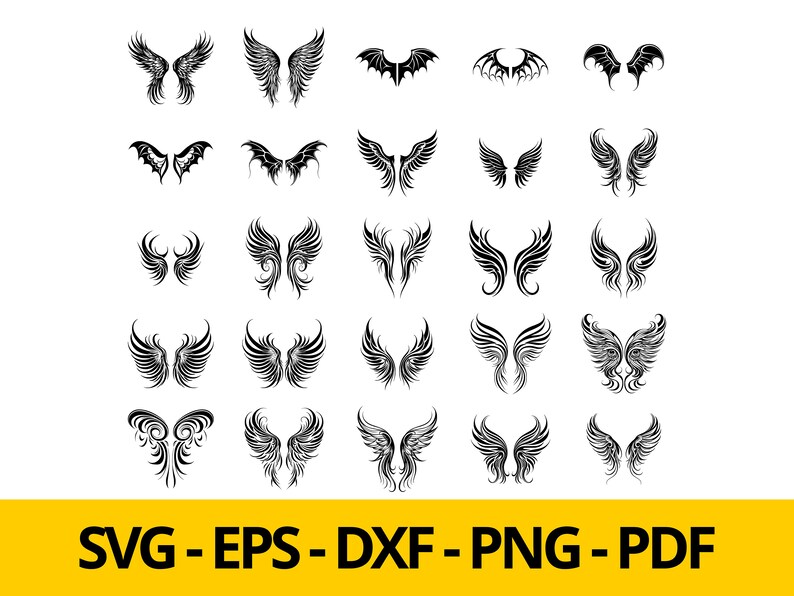 25 Wings Svg Files Angel Wings Clipart Wing Art Digital Download T ...