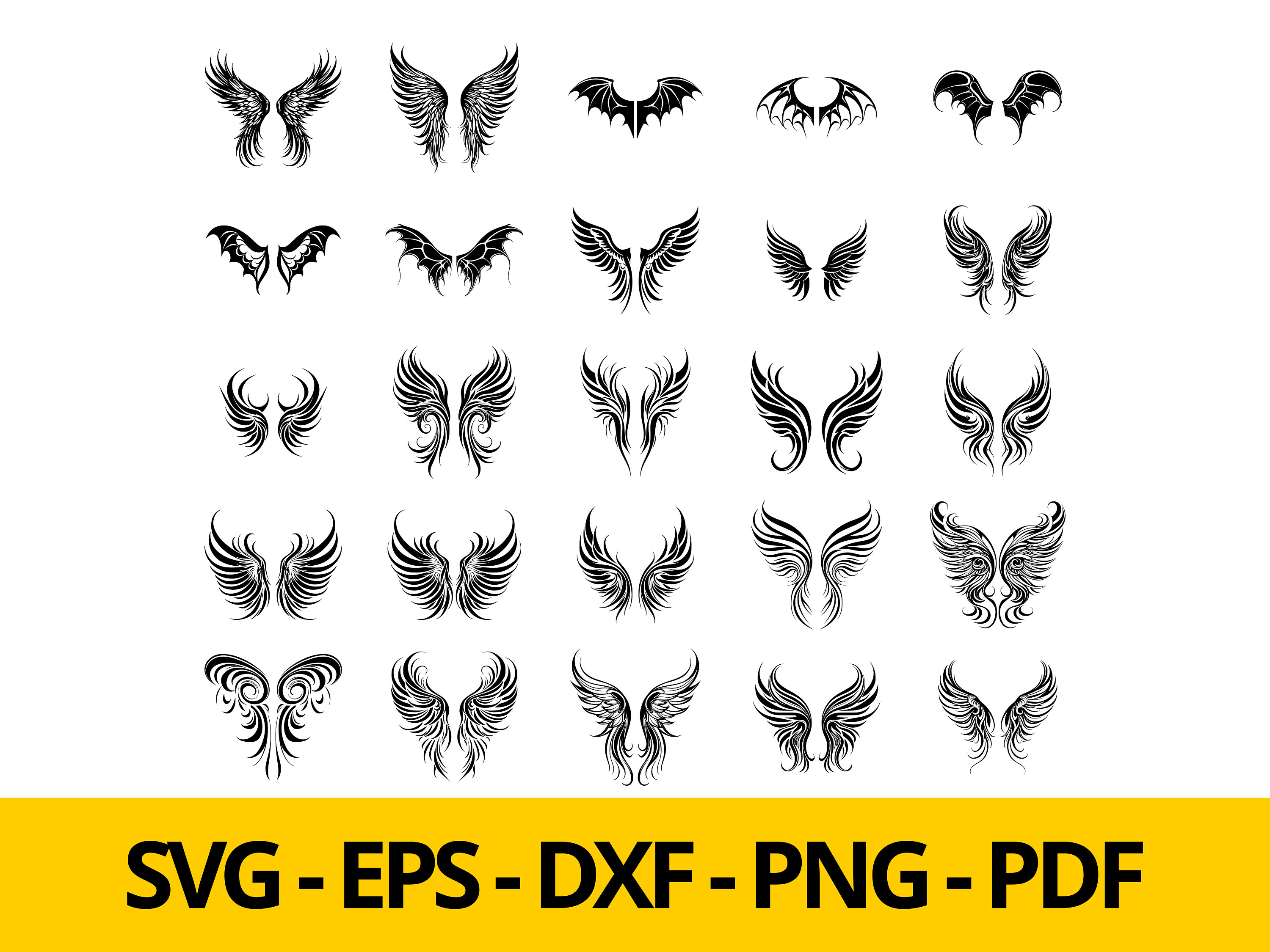 25 Wings Svg Files Angel Wings Clipart Wing Art Digital Download T ...