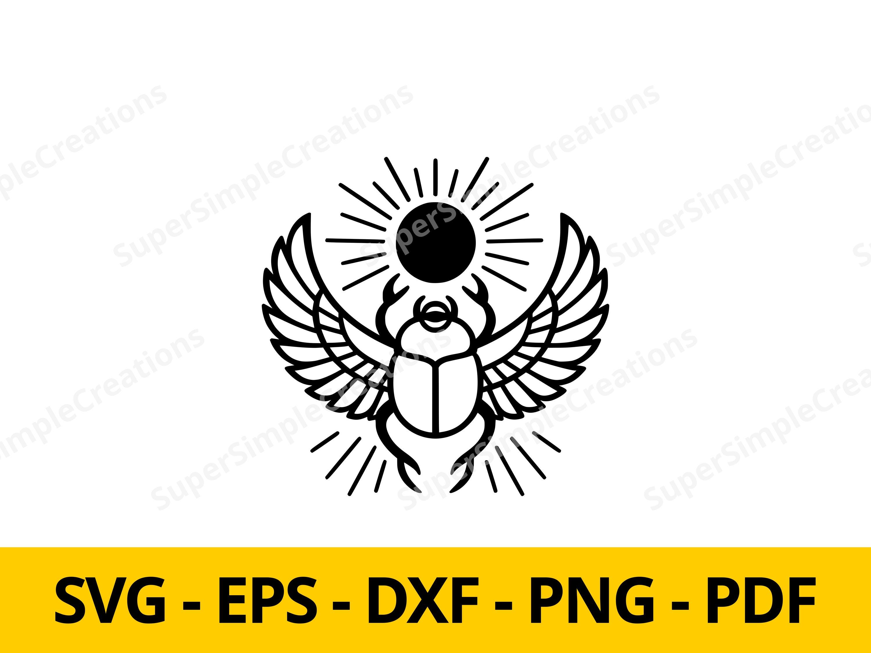 Egyptian Scarab Svg With Wings and Sun Rays | Tribal Spiritual Line Art ...