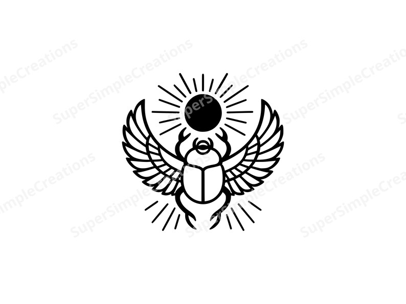 Egyptian Scarab Svg With Wings and Sun Rays | Tribal Spiritual Line Art ...