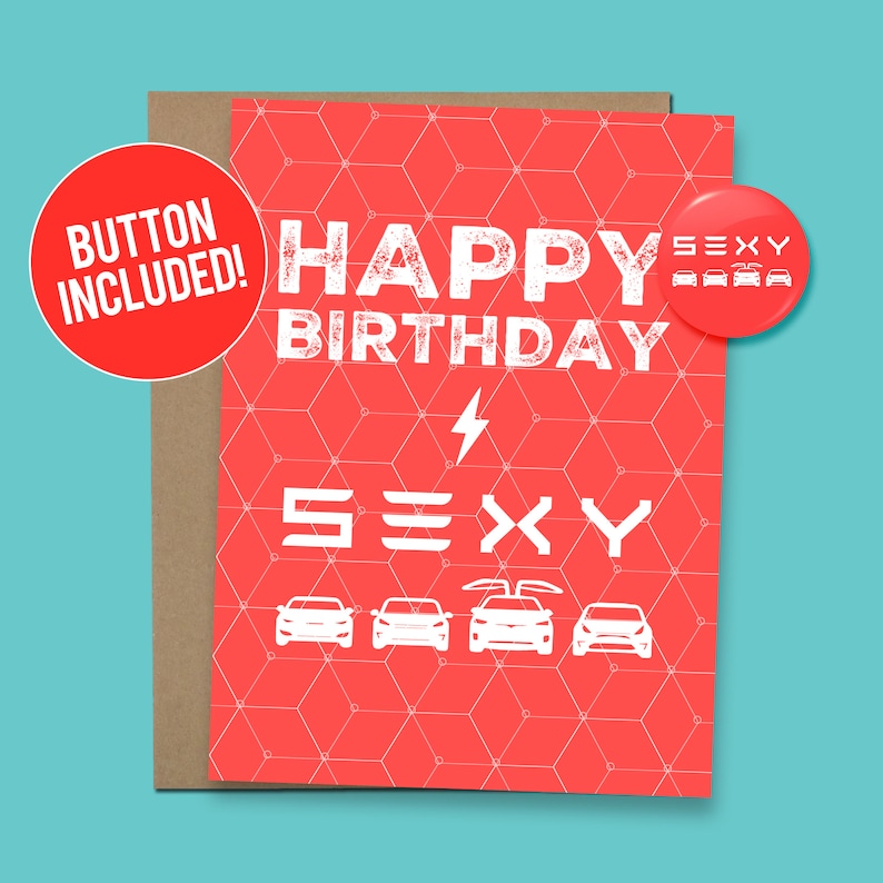Tesla Birthday Card | Funny S3XY Design + Button - Etsy