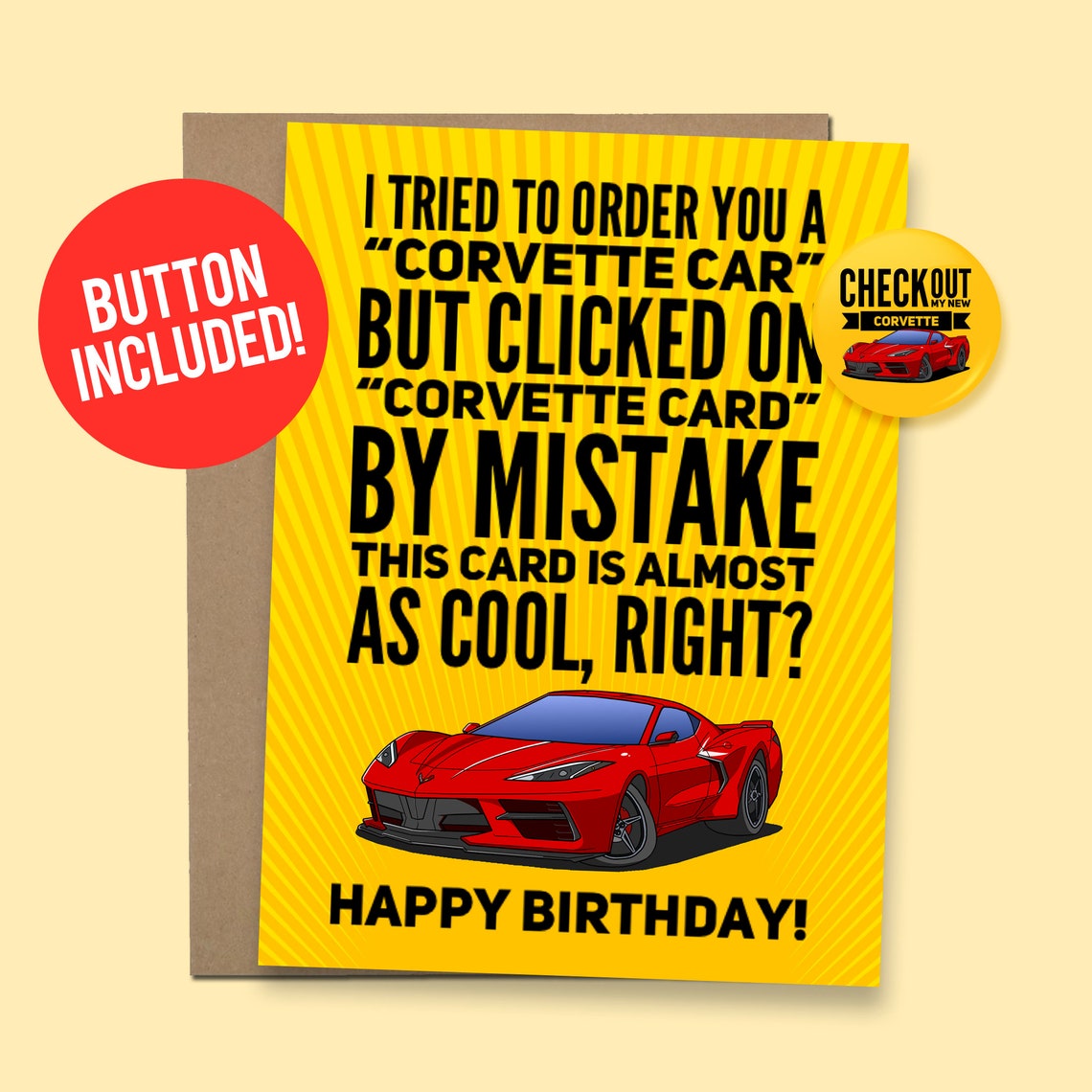 Corvette Sports Car Birthday Card Funny Card for Him or Her - Etsy