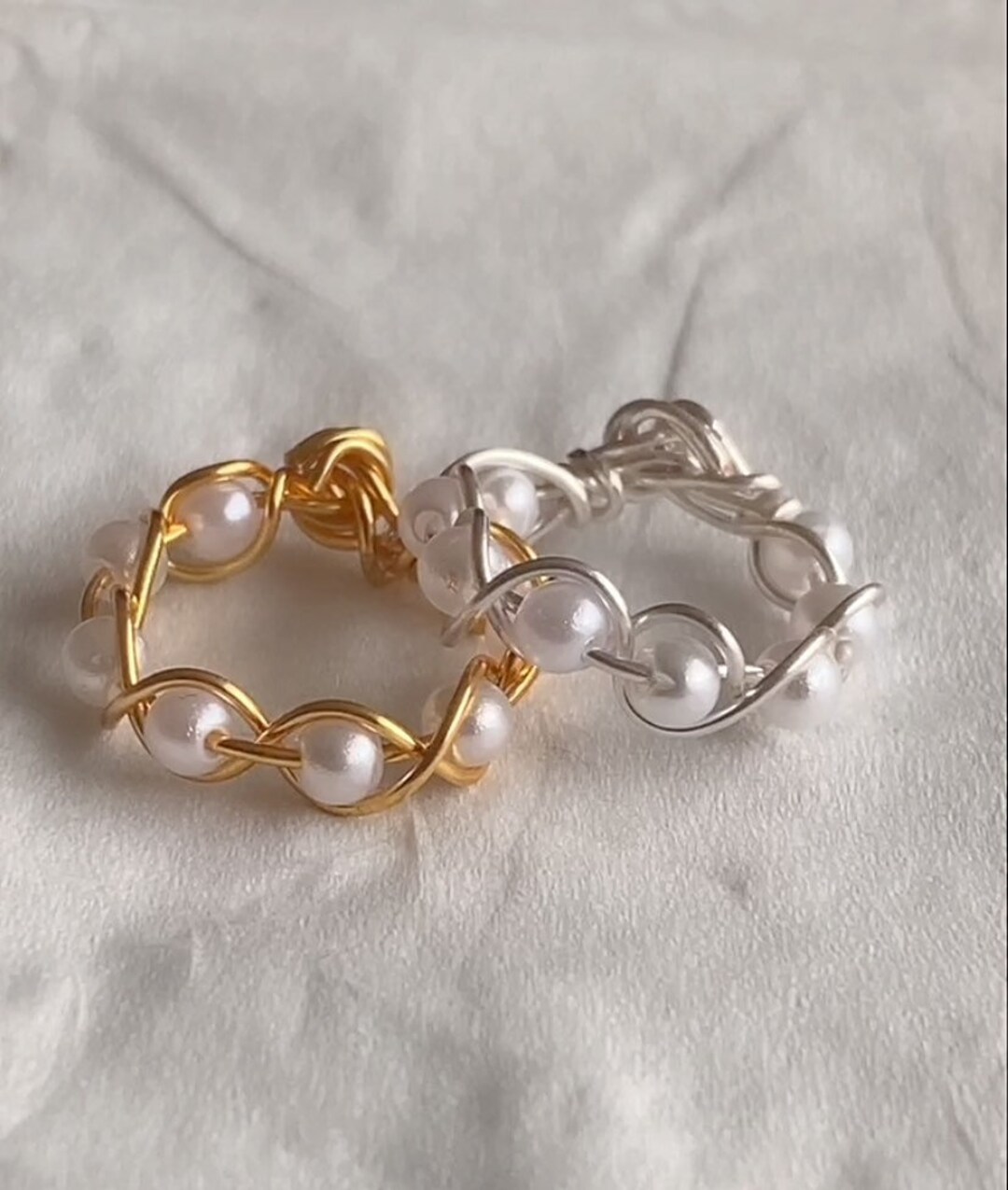Braided Faux Pearl Rings, Silver Plated, Stainless Steel Kc Gold Non ...