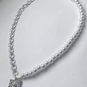 Half Pearl Half Silver Plated Chunky Chain Necklace, Handmade Jewellery ...