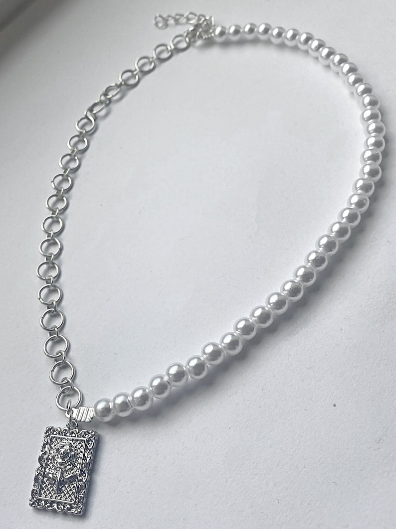 Half Pearl Half Silver Plated Chunky Chain Necklace Handmade - Etsy UK