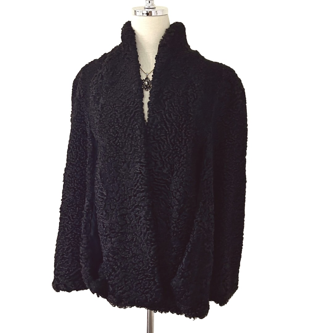 Vintage 1950's Curly Lamb Persian Wool Black Swing Cape Cloak Coat - Etsy
