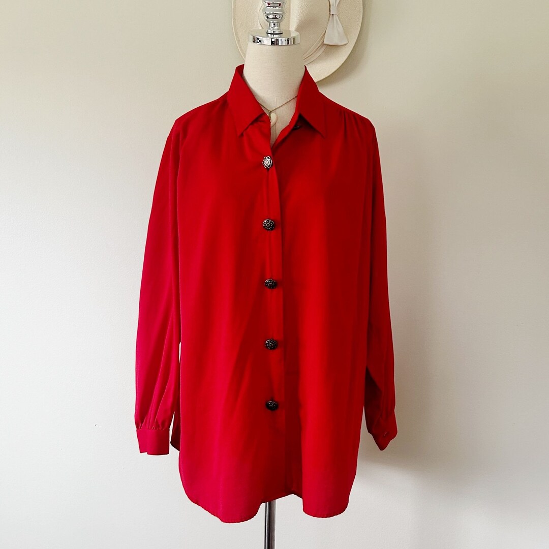 Vintage Red Button Front Long Line Blouse - Etsy