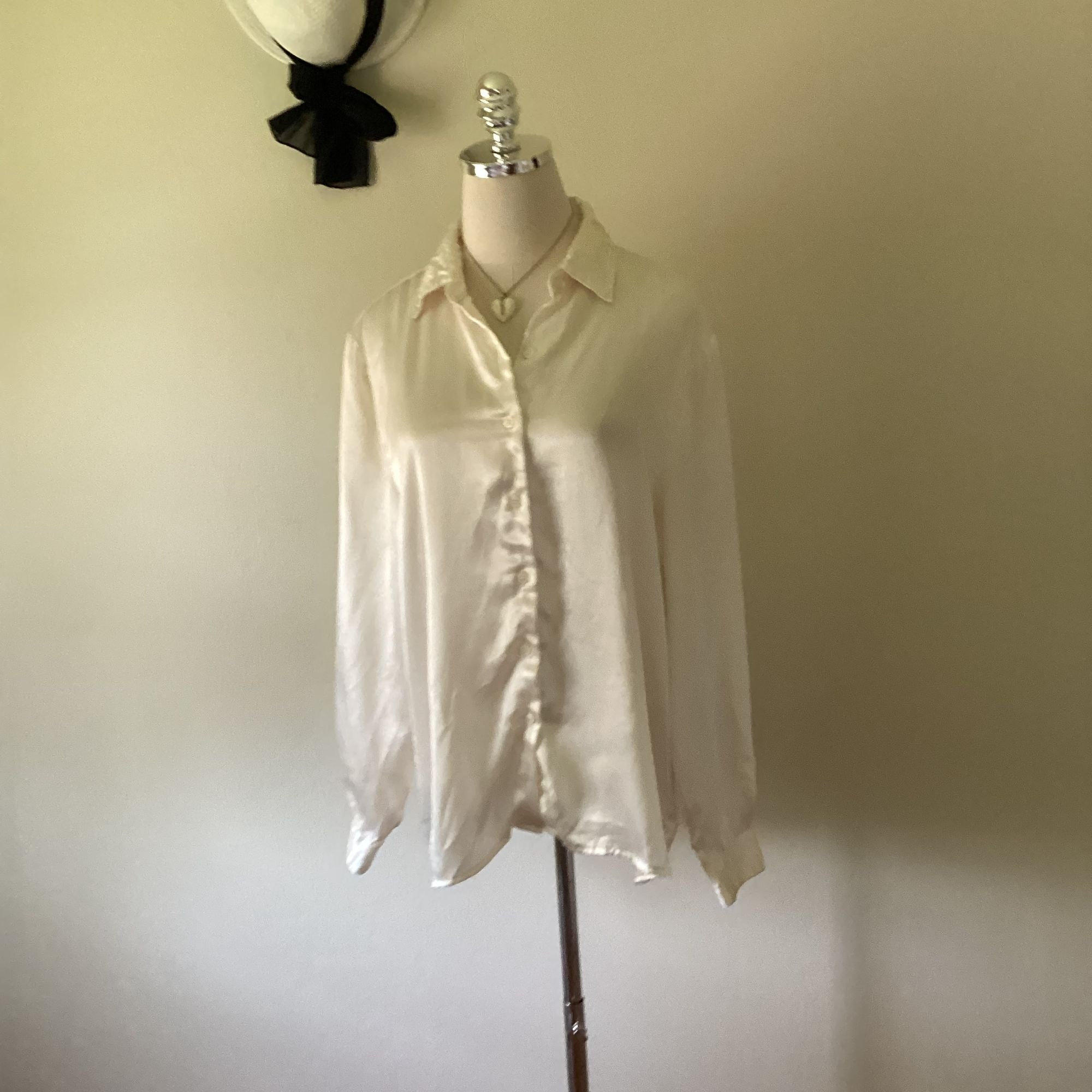 Vintage Cream Satin Ling Sleeve Essential Blouse Embroidered - Etsy