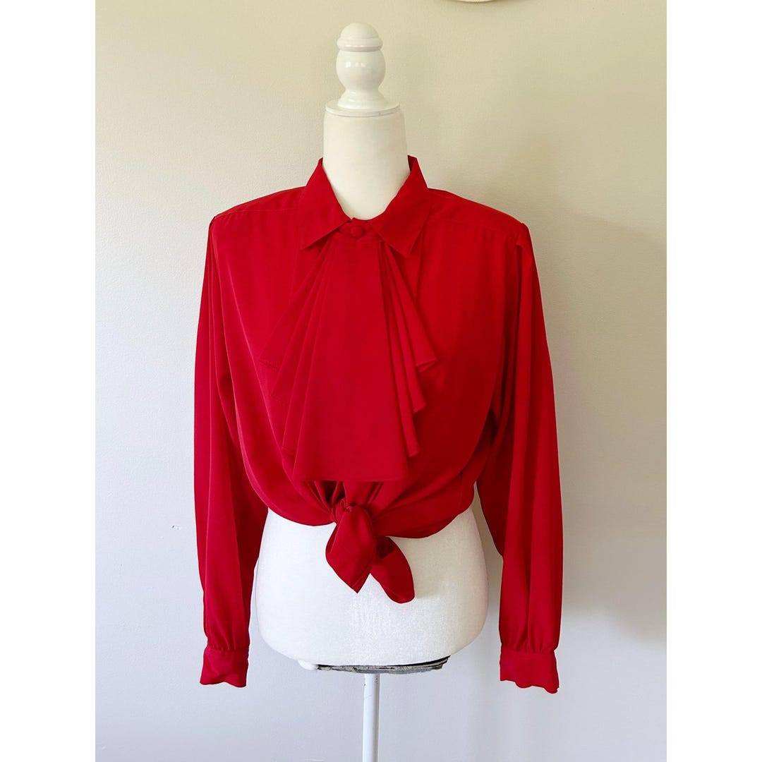 Vintage Red Secretary Bow Blouse Women's Large - Etsy