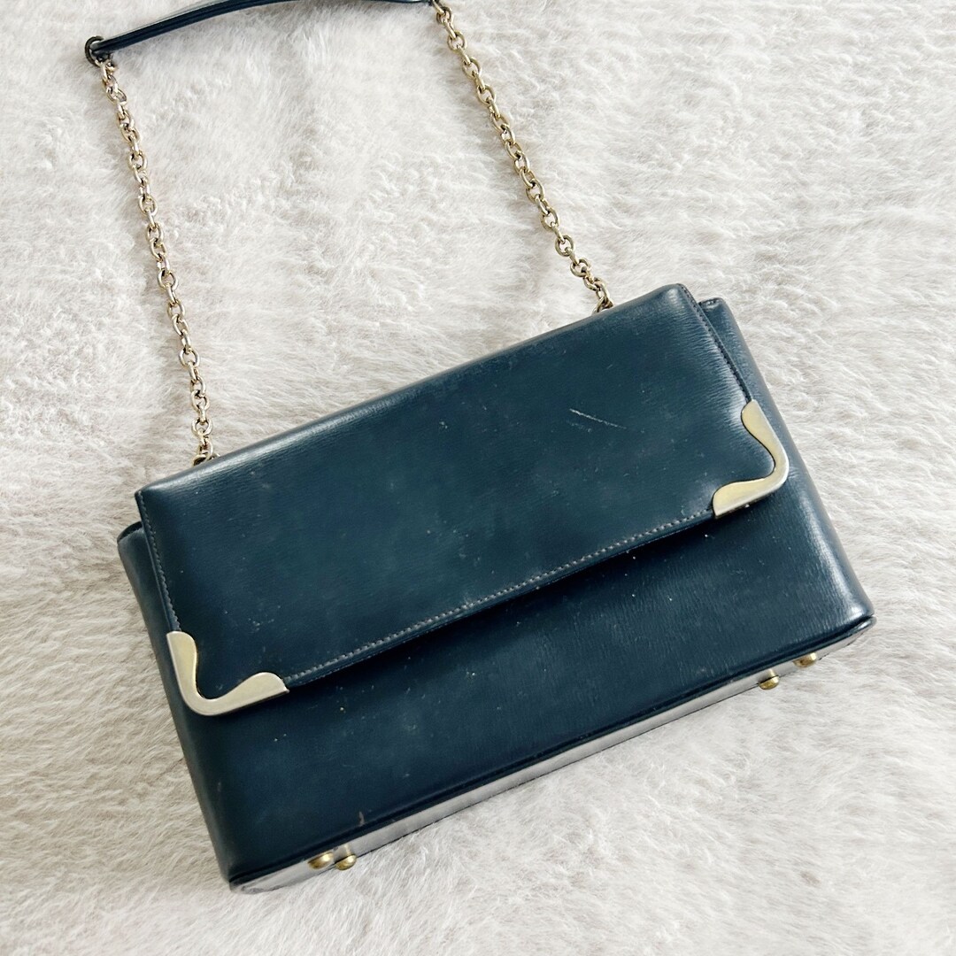 Vintage 1960's Navy Blue Leather Box Handbag Purse - Etsy