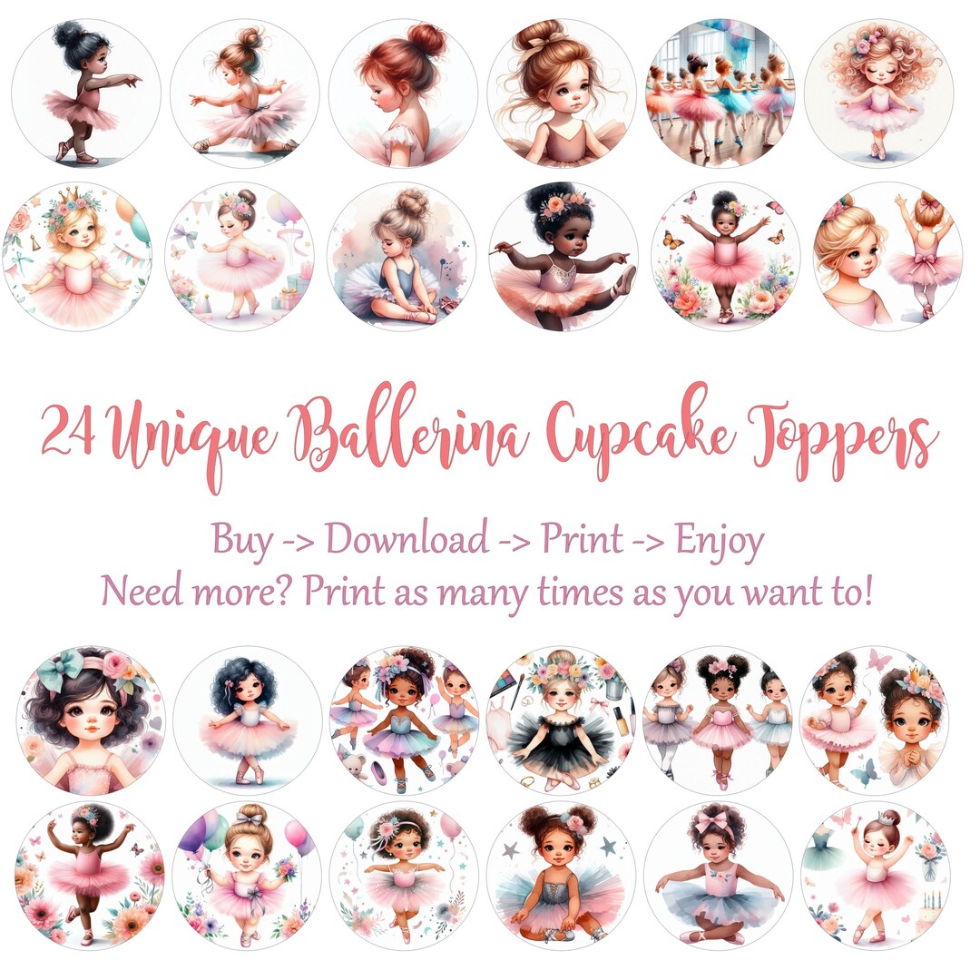 Ballerina Cupcake Toppers Watercolor Digital Download for Party Decor ...
