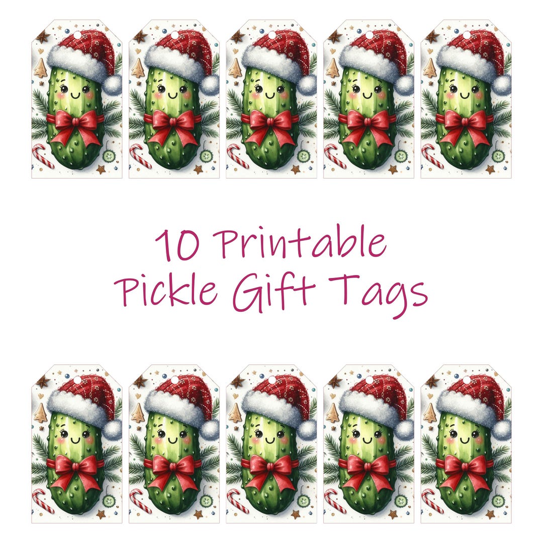 Pickle Gift Tags for Christmas, Cute Holiday Pickle With Santa Hat - Etsy