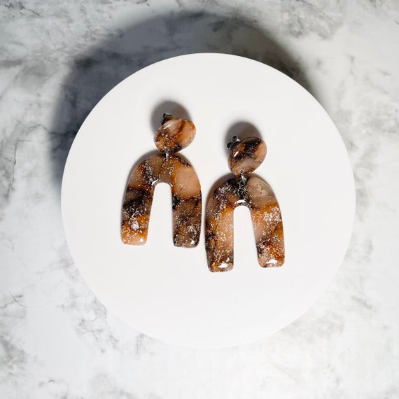 Dirty Sunset Earrings Burnt Orange W Red W Black Arch Clay - Etsy