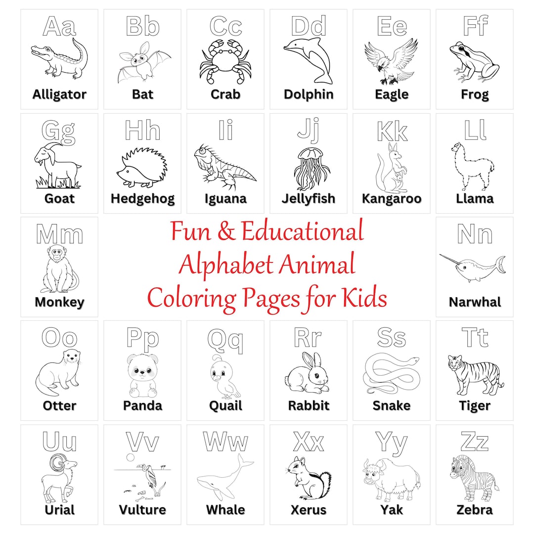 Alphabet Animal Coloring Pages for Kindergarten, Preschool, Homeschool ...