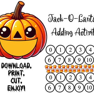 Halloween Pumpkin Math Game, Jack-o-lantern Addition Printable, Candy ...