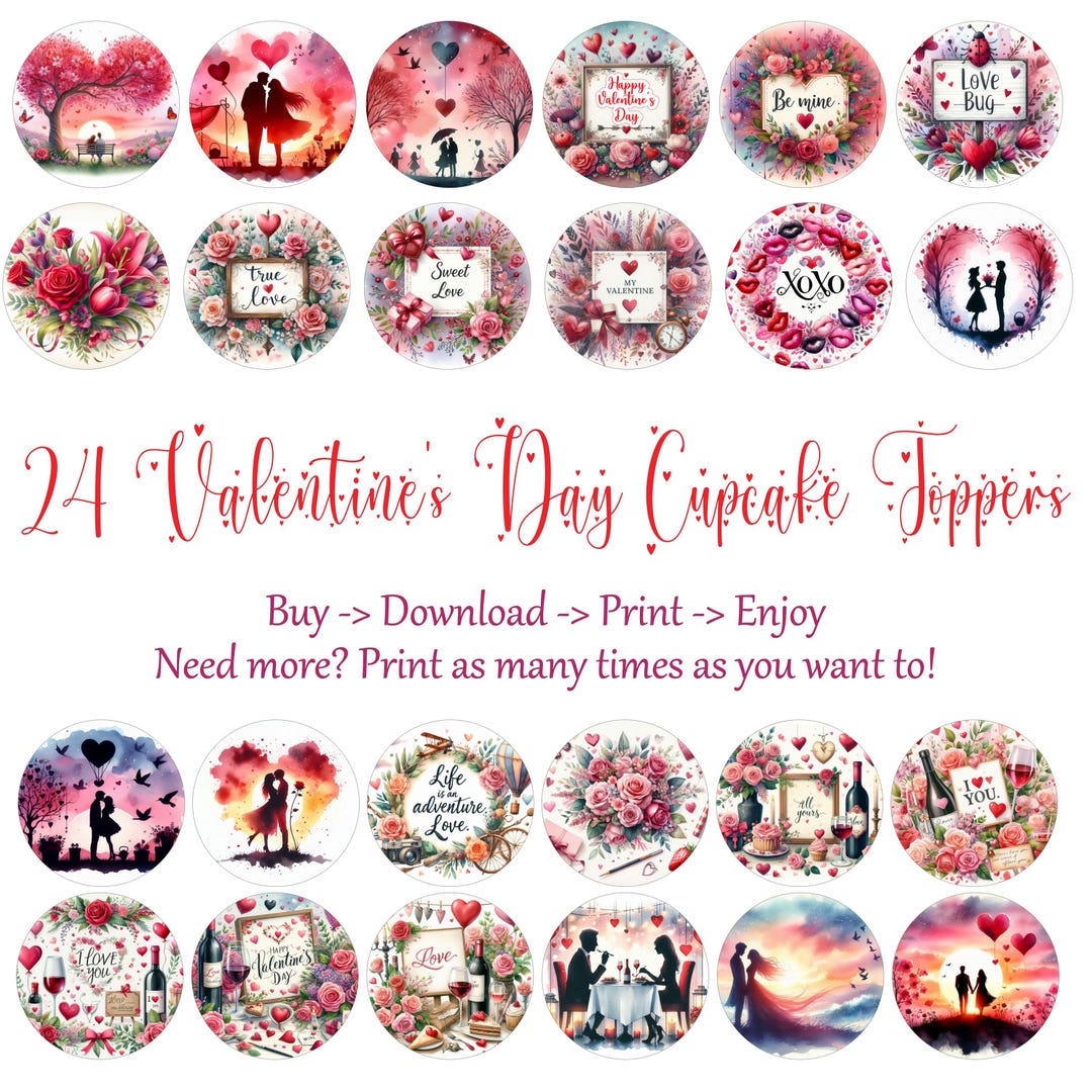 Valentine's Day Cupcake Toppers | Romantic Printables for Valentine's ...