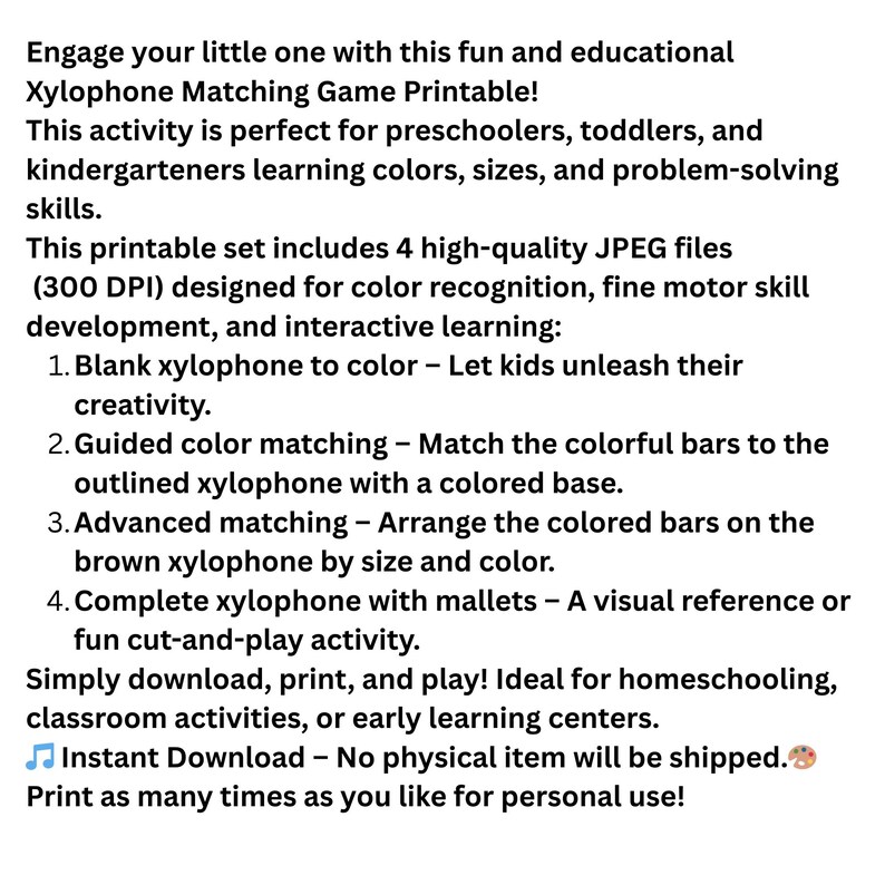 Xylophone Matching Game: Color Recognition, Fine Motor Skills (digital ...