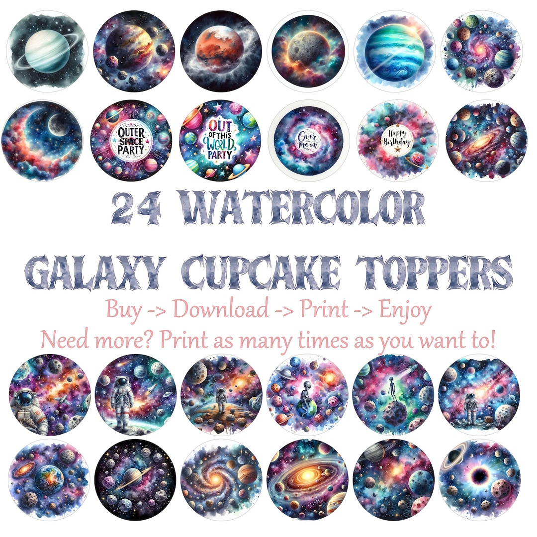 Galaxy Cupcake Toppers Outer Space Party Decor Printable Galaxy Theme ...