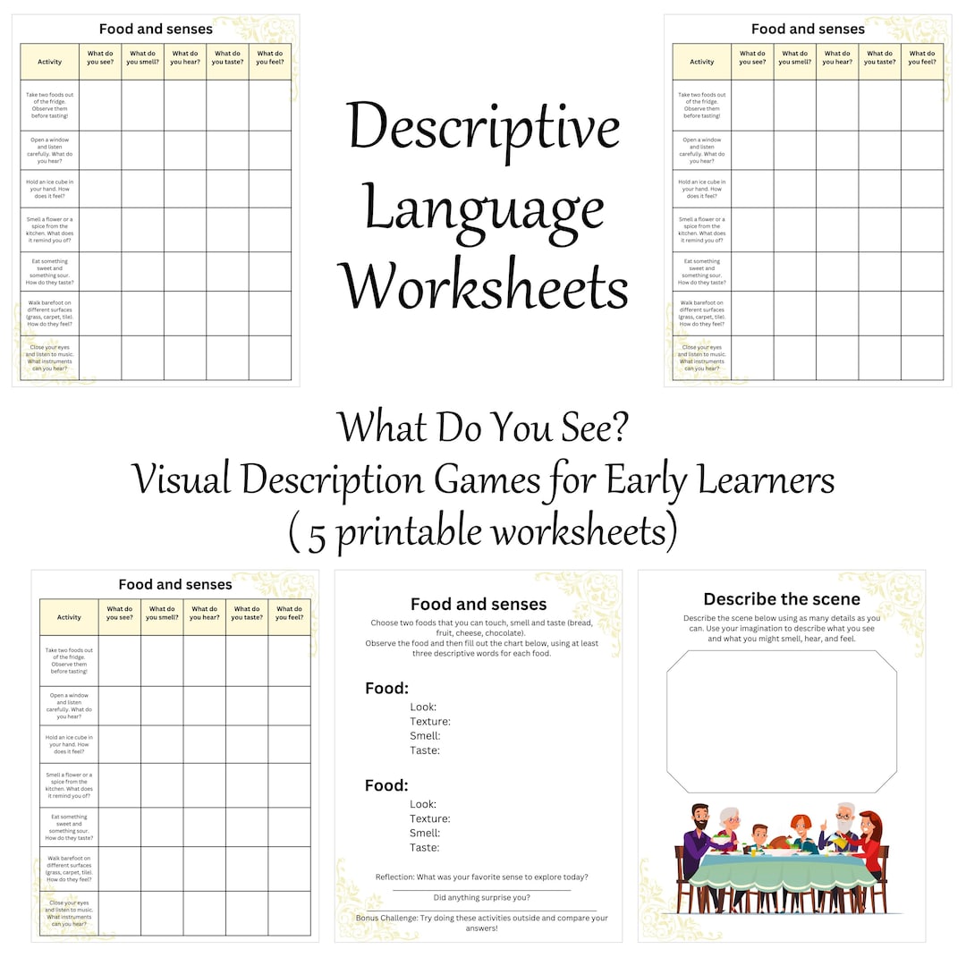 Visual Description Worksheets: ESL & ELA Writing Practice for Kids - Etsy