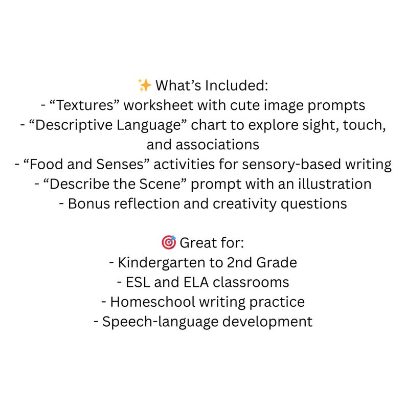 Visual Description Worksheets: ESL & ELA Writing Practice for Kids - Etsy