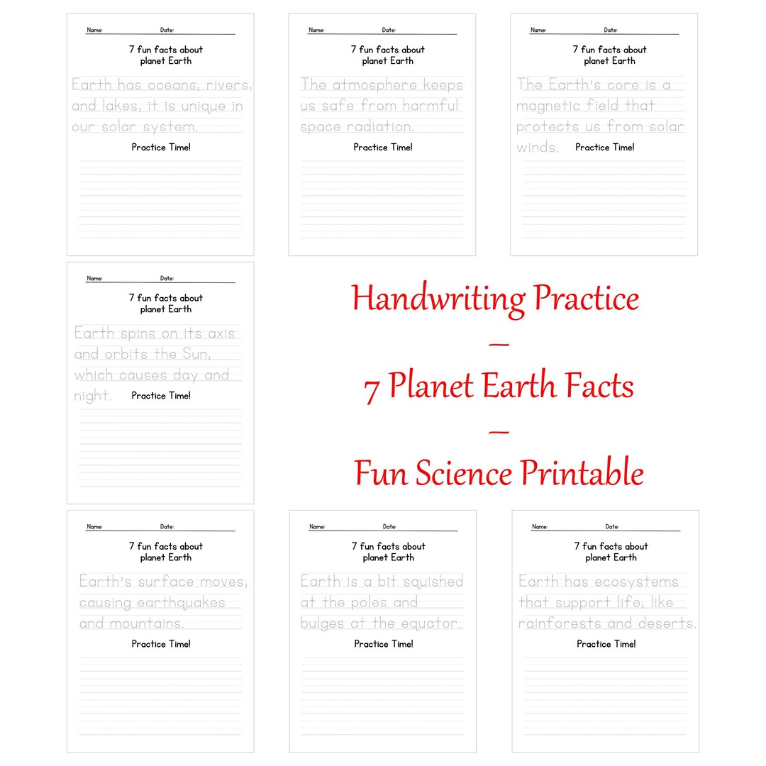 Planet Earth Handwriting Practice for Kids, Educational Printable Pages ...