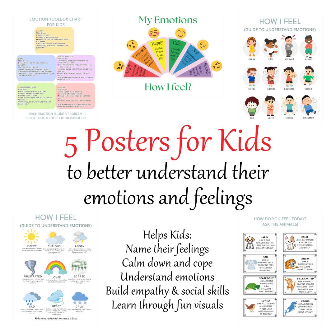 Emotion Charts for Kids: SEL Learning Posters (digital Download, 5 Pngs ...