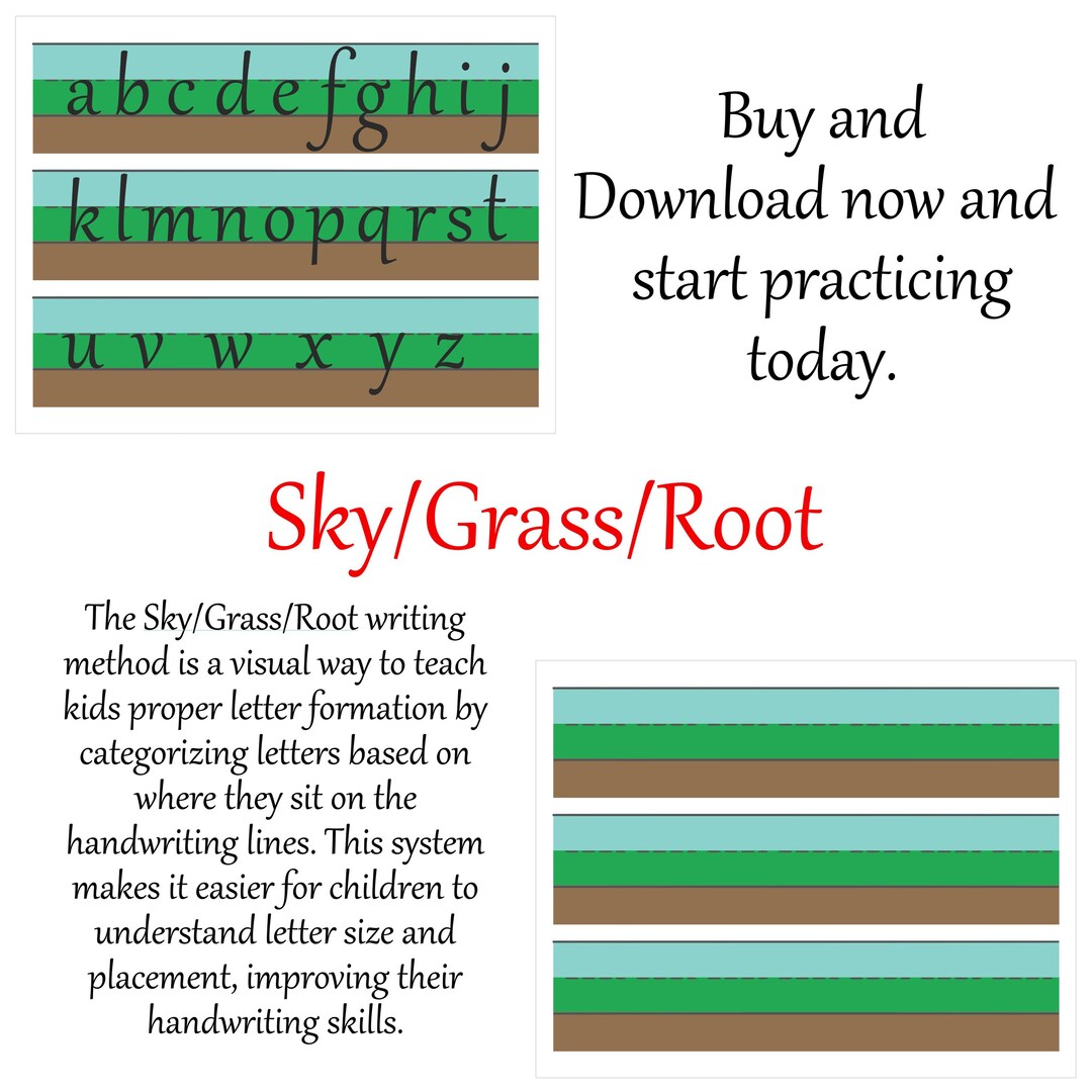 Sky Grass Root Alphabet Chart: Montessori Handwriting Worksheet ...
