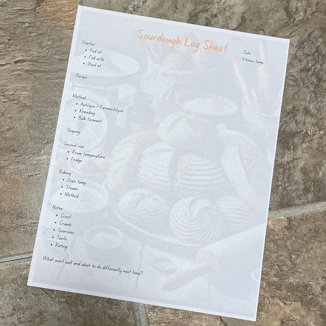 Sourdough Bread Log Sheet | Printable Bread Baking Journal Template for ...
