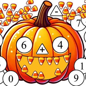 Halloween Pumpkin Math Game, Jack-o-lantern Addition Printable, Candy ...