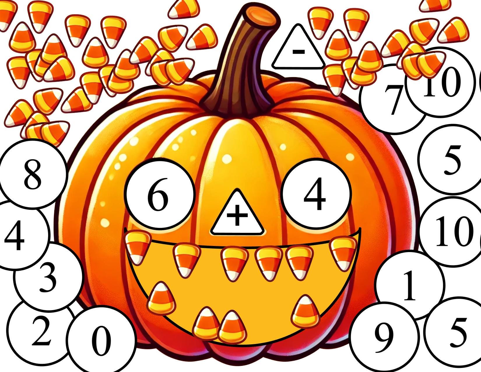 Halloween Pumpkin Math Game, Jack-o-lantern Addition Printable, Candy ...