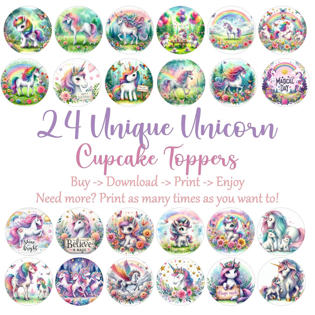 Unicorn Cupcake Toppers Printable Unicorn Party Decor Magical Birthday ...