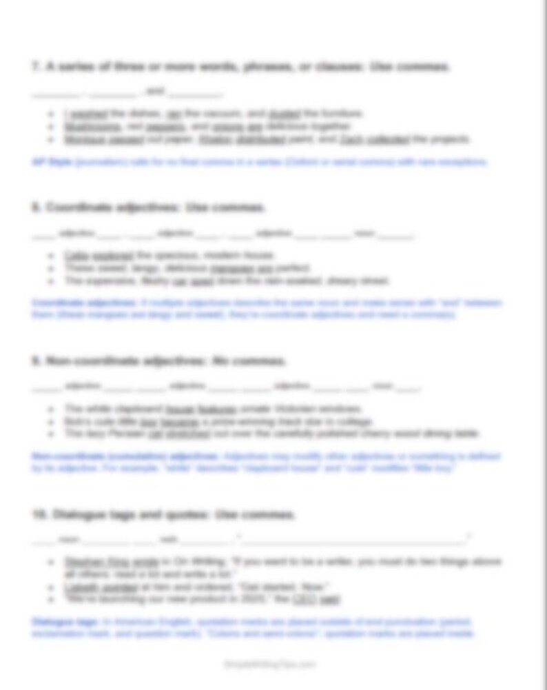 Comma Essentials – Grammar Cheat Sheet for Writers & Editors - Etsy