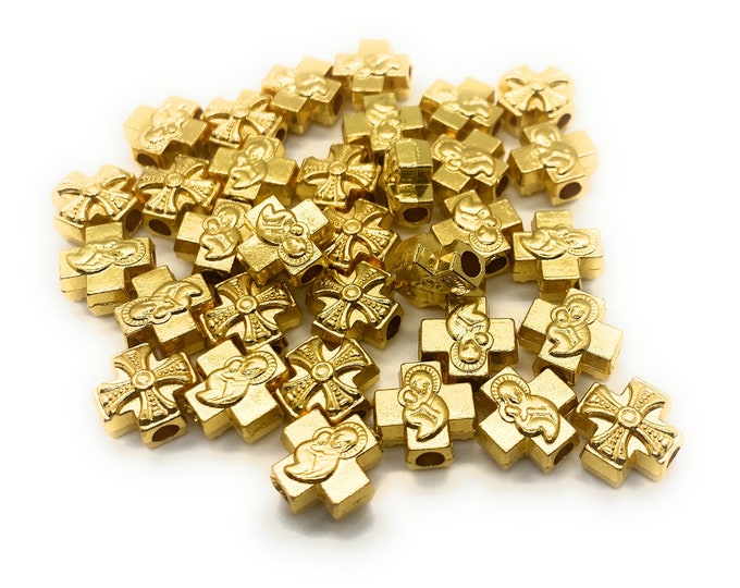 Holy Mary and Child Gold Plated Beads, Catholic Jewelry, Religious Bead ...