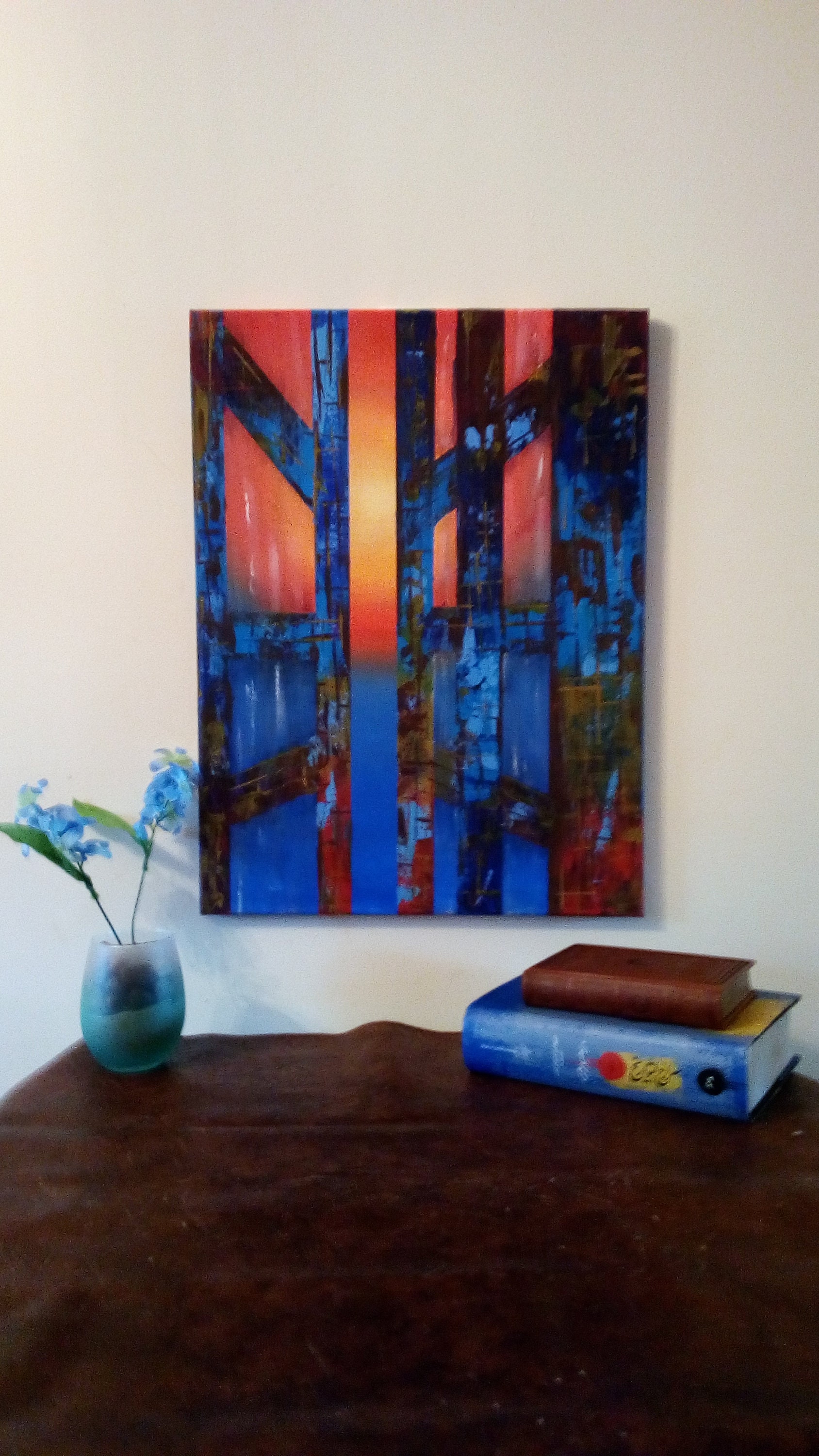 Original Abstract sunrise opening window painting wall art with ...