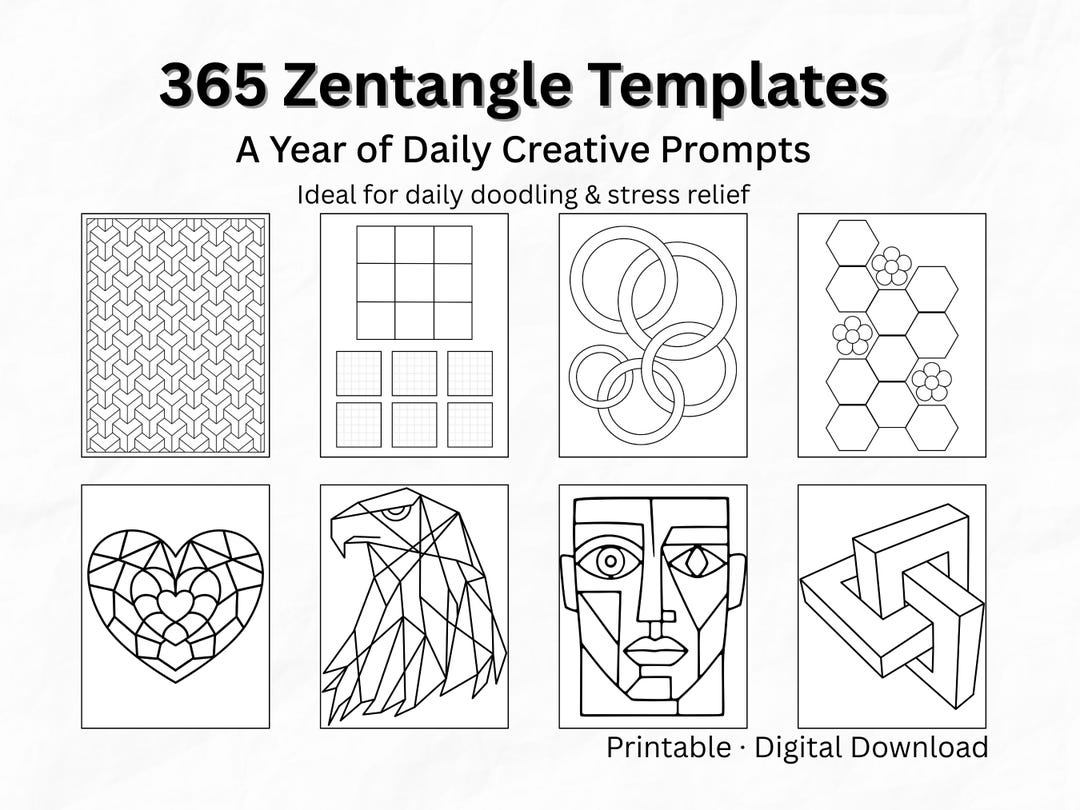 365 Zentangle Templates Printable | Daily Zentangle Prompts | Abstract ...