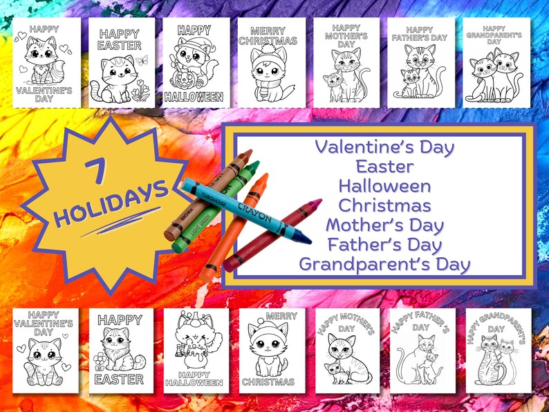 22 Printable Cat Themed Coloring Greeting Cards for Kids Fun Holiday ...