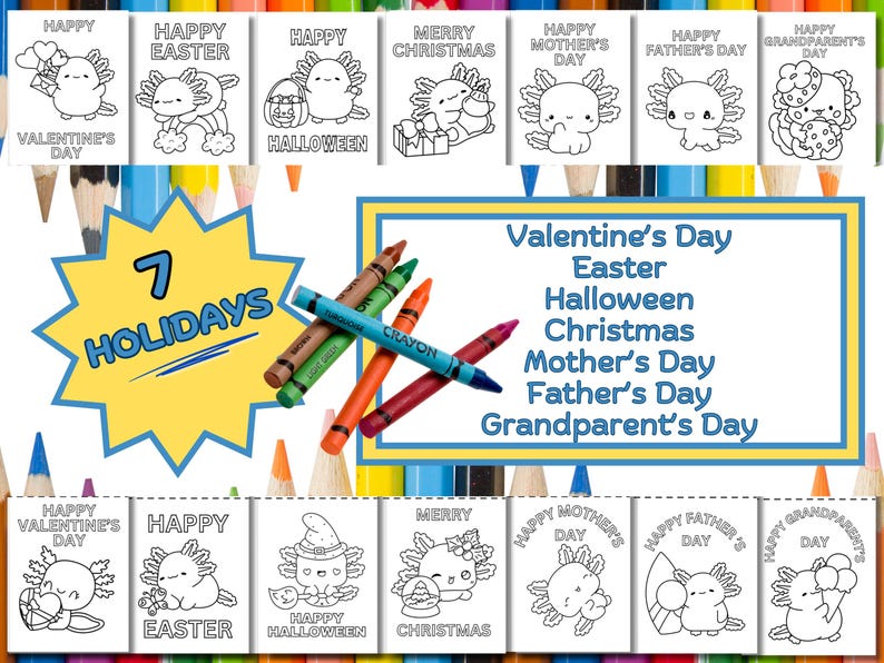 22 Printable Axolotl Themed Coloring Greeting Cards for Kids | Fun ...