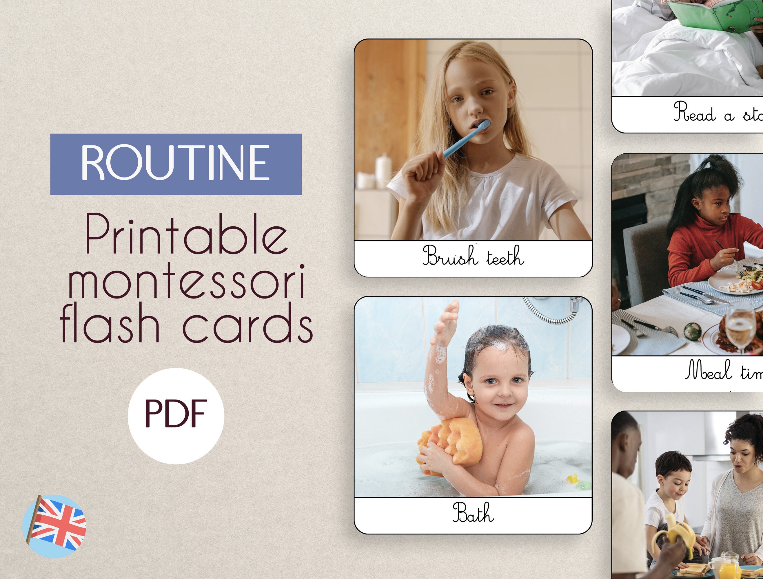 ROUTINE Montessori Flash Cards / Printable / Classified Pictures ...