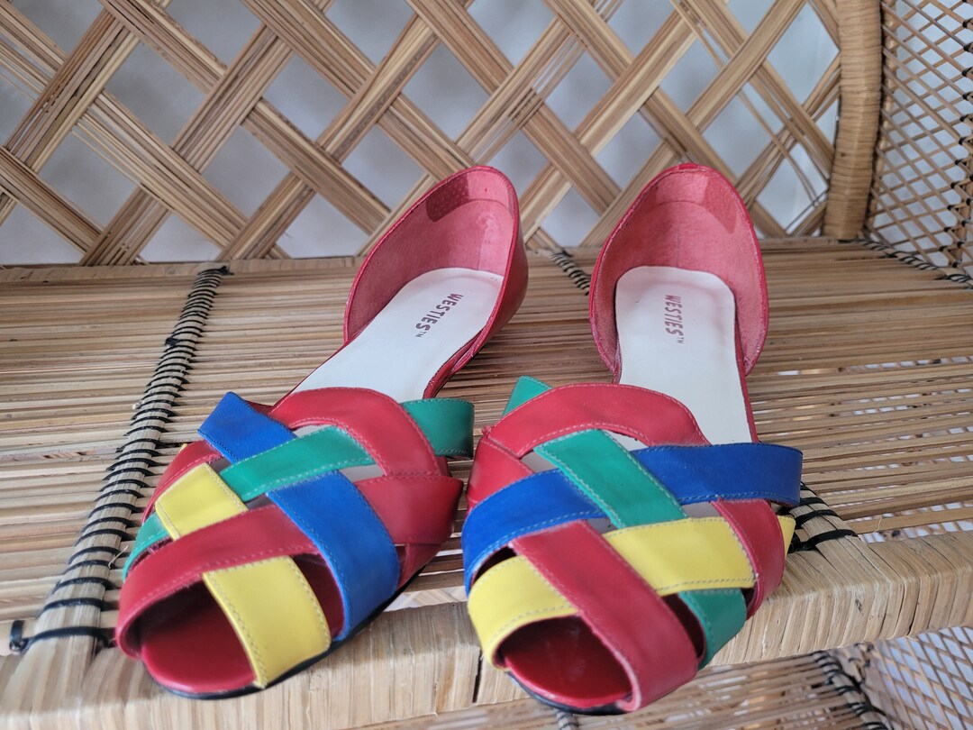 1980s Red Vintage Peep Toe Sandals Size 8 Etsy