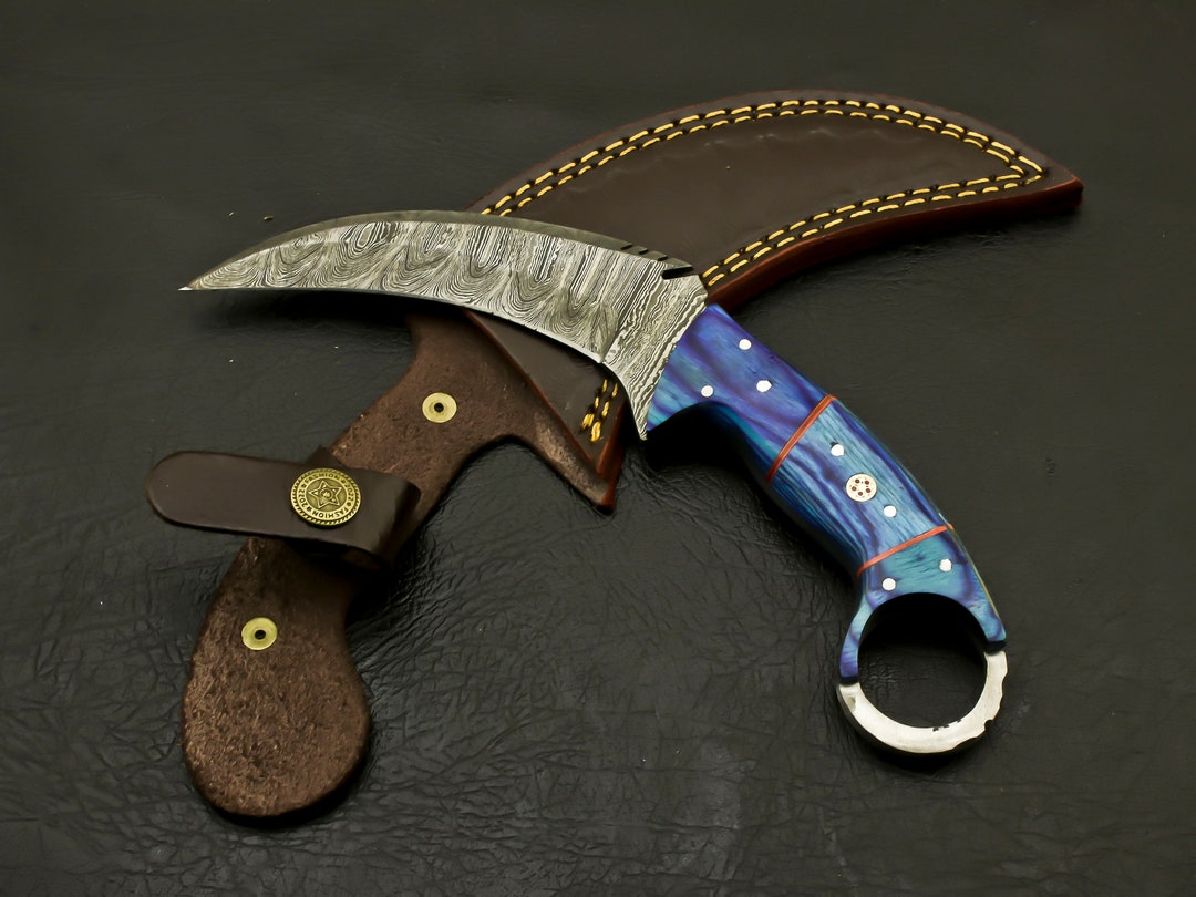 Custom Hand Forged Damascus Steel Karambit Knife Full Tang Buffalo Horn ...