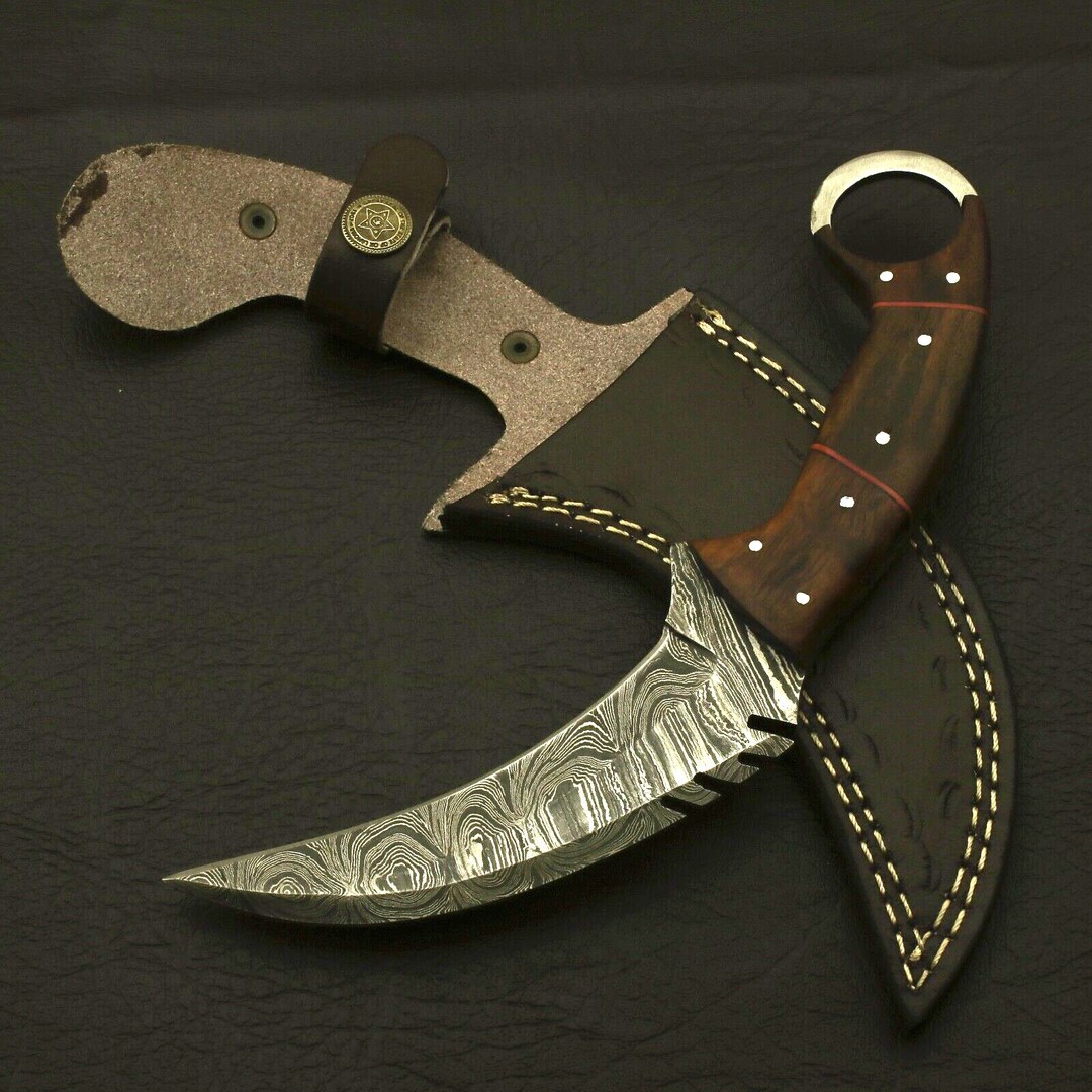 Custom Hand Forged Damascus Steel Karambit Knife Full Tang Buffalo Horn ...
