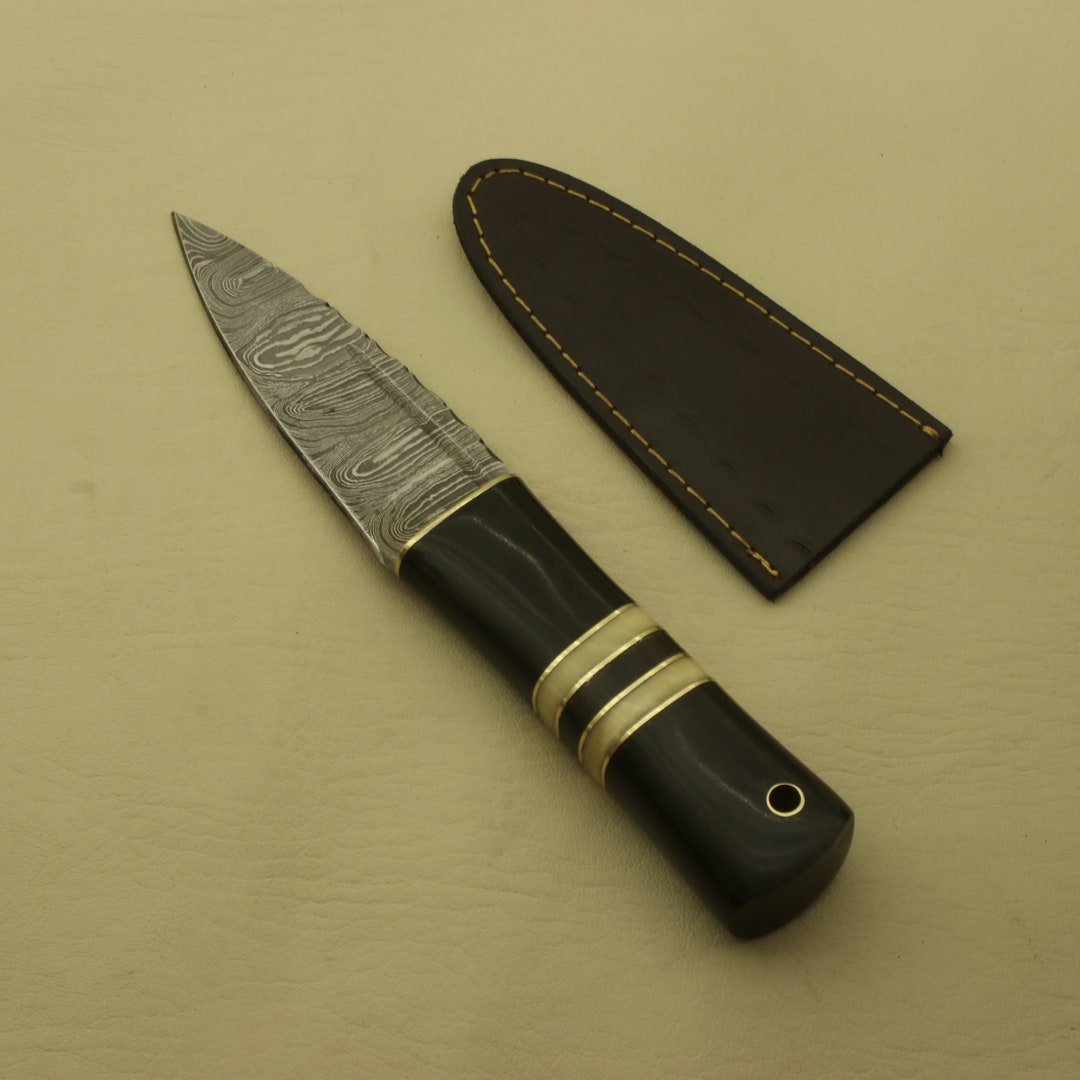 8 Inches Celtic Scottish Genuine Damascus Sgian Dubh Dirk Knife Sheath ...