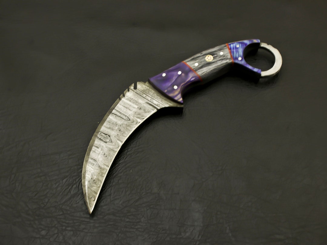 Custom Hand Forged Damascus Steel Karambit Knife Full Tang Buffalo Horn ...
