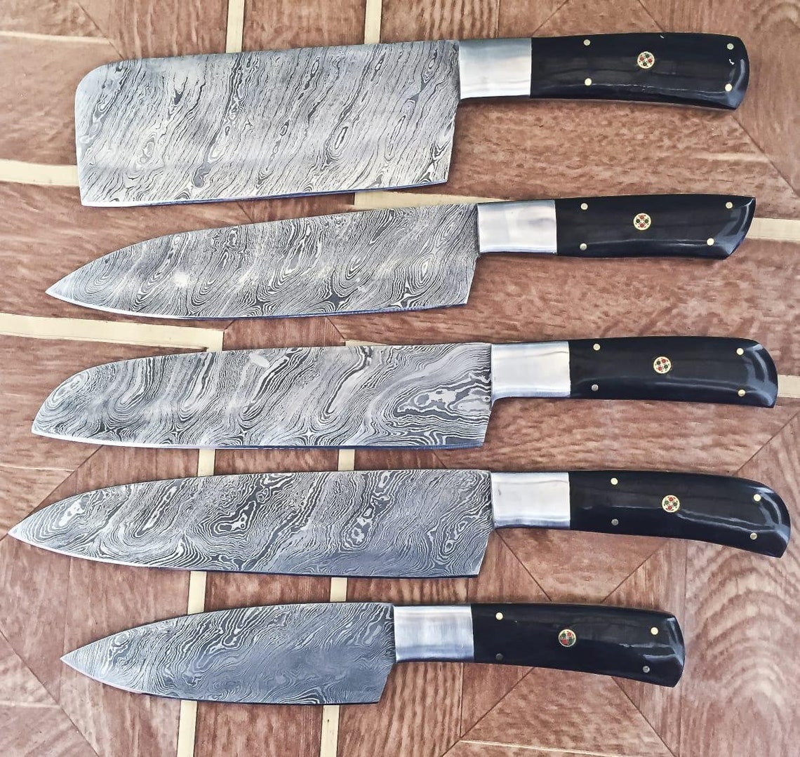 Beautiful handmade damascus Steel Chef knife set kitchen set | Etsy